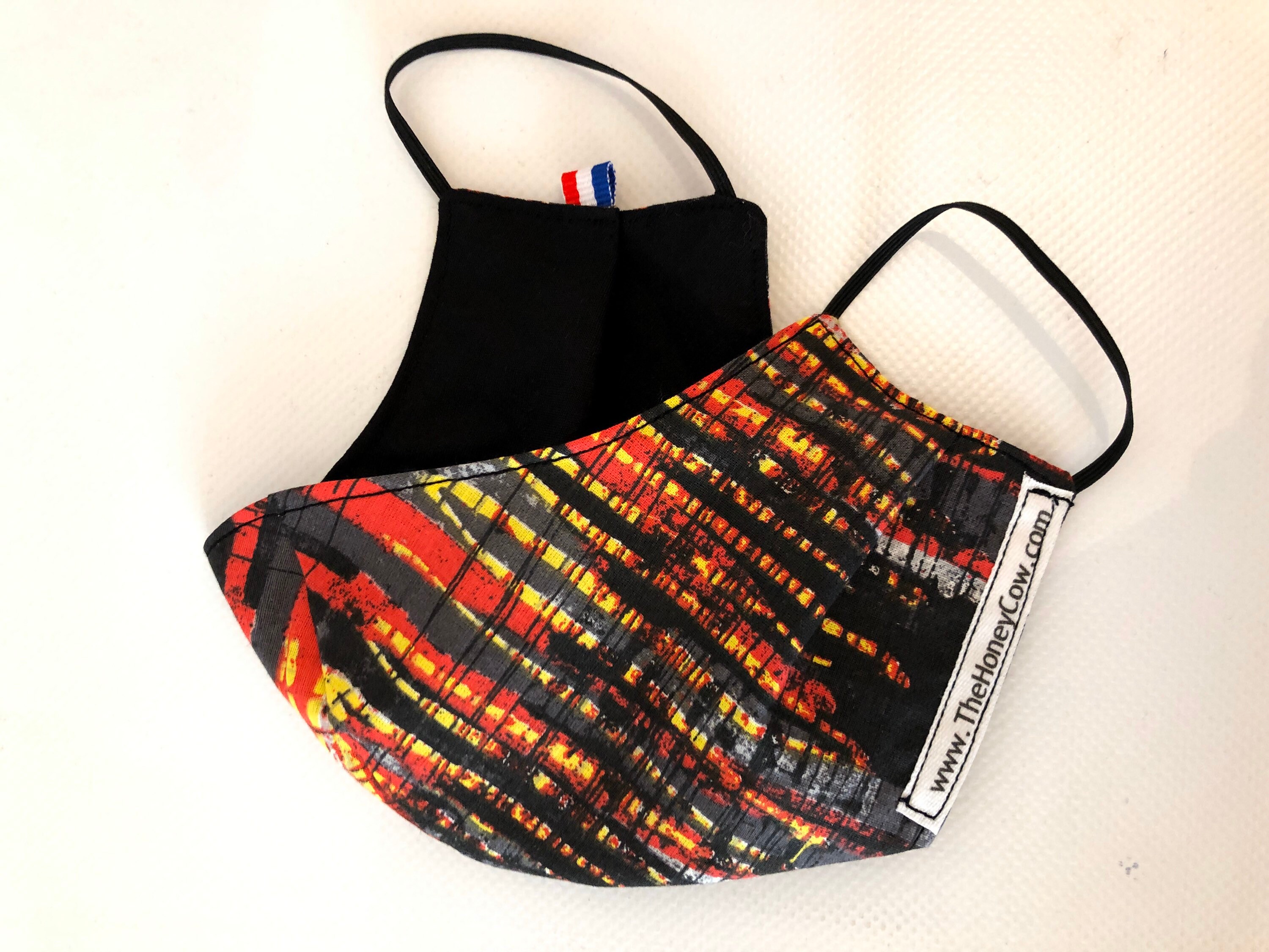 Washable, Reversible Cotton Face Mask Red yellow and black