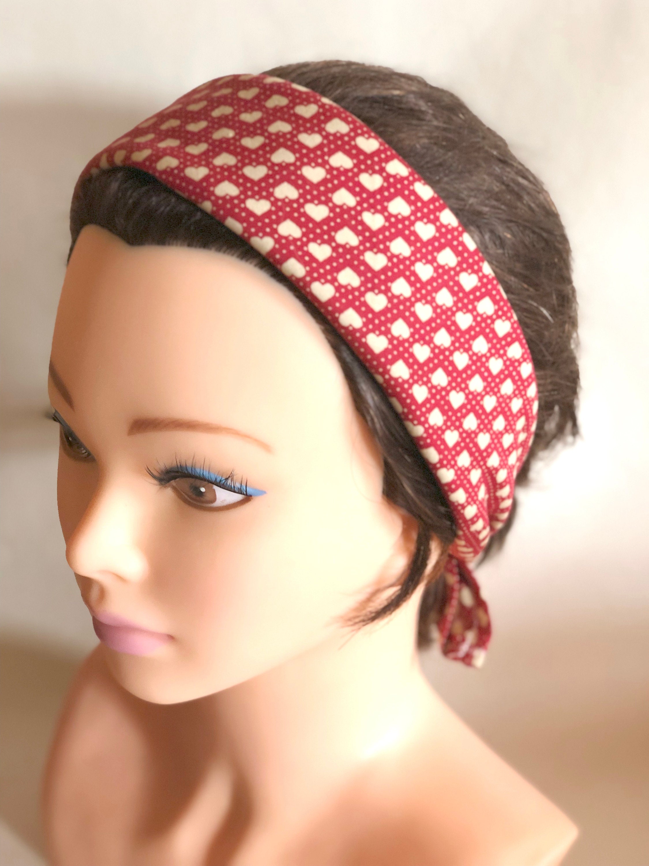 Hearts Red and White Bandana, Chemo Headwear Women, Head Scarf for ...