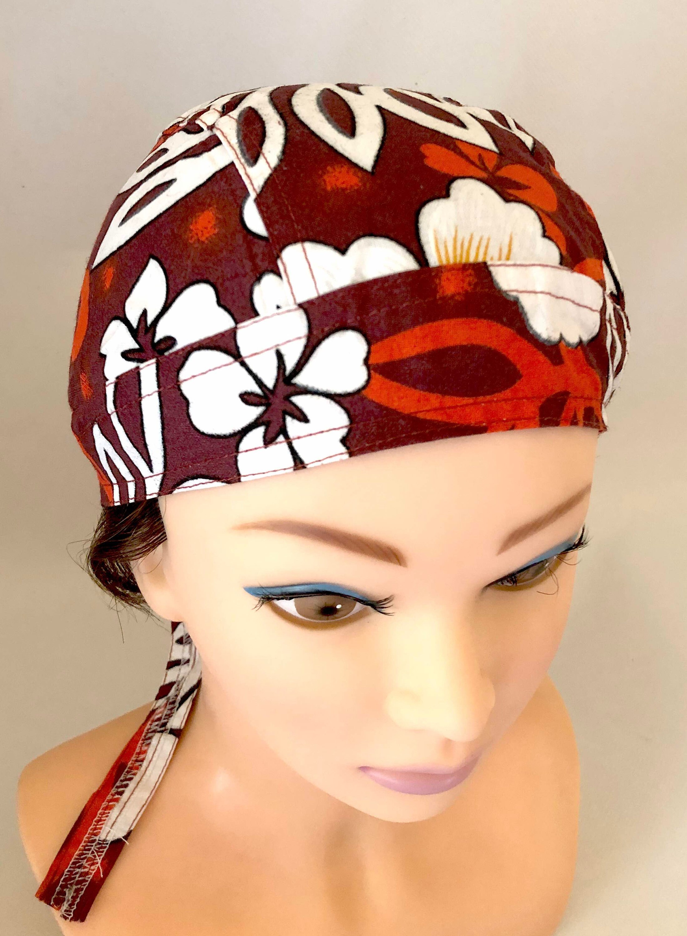 Red Flowery Cap, Chemo Cap, Cap for Cancer Patients, Surgeon Cap, Chef ...