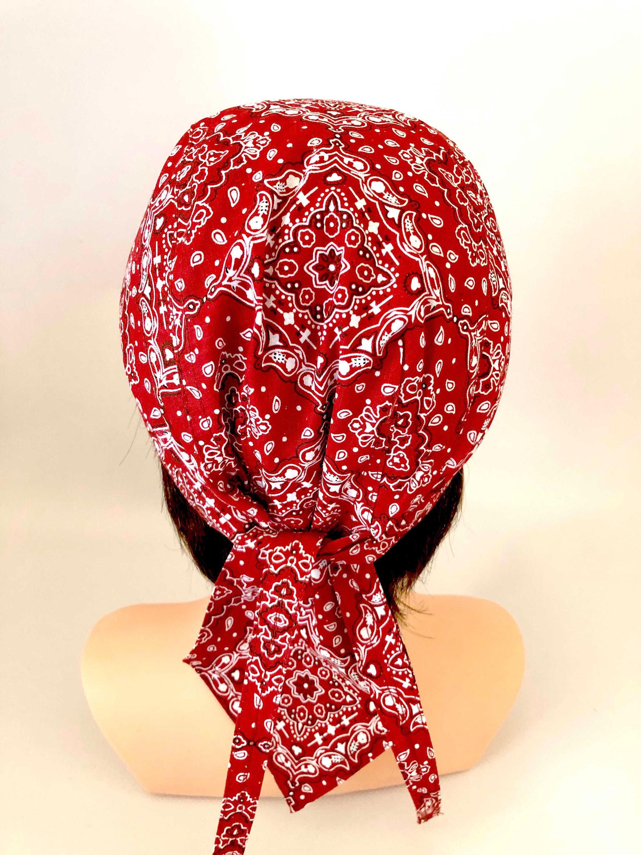 Red Paisley Bandana Cap, Rockabilly, Chemo Cap, Cap for Cancer Patients ...