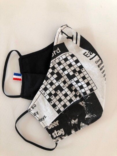 Washable, Reversible Cotton Face Mask Newspaper print and plain black