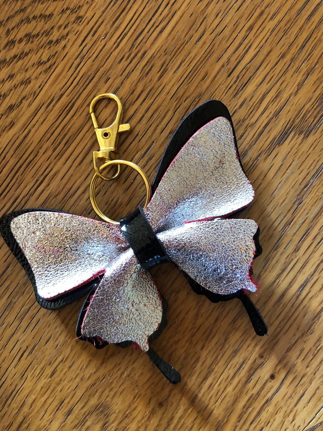Black Silver Leather Butterfly Keychain, Butterfly Purse Charm ...
