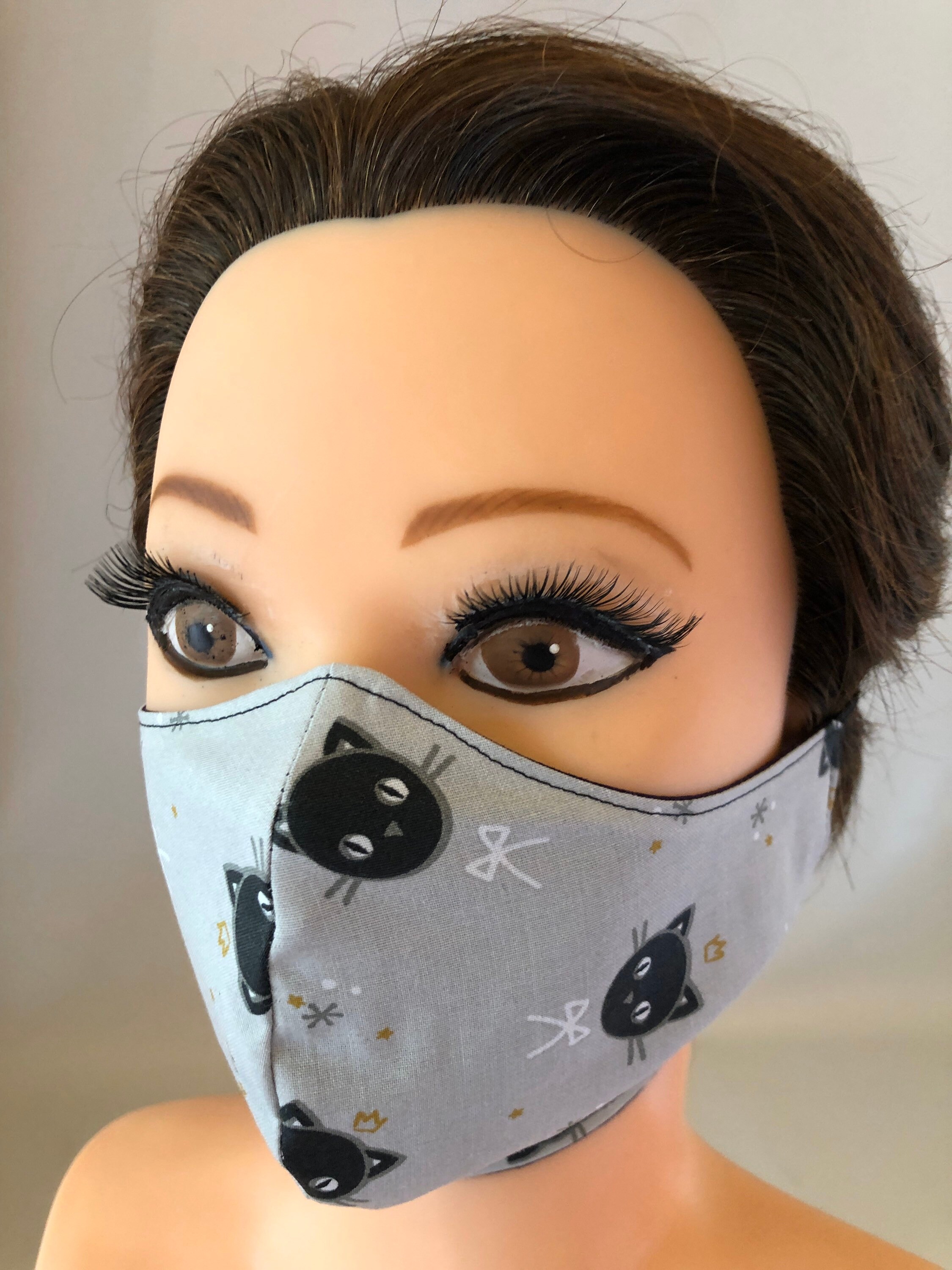 4 x Washable 3 layers, Reversible Cotton Face Mask Cats collection