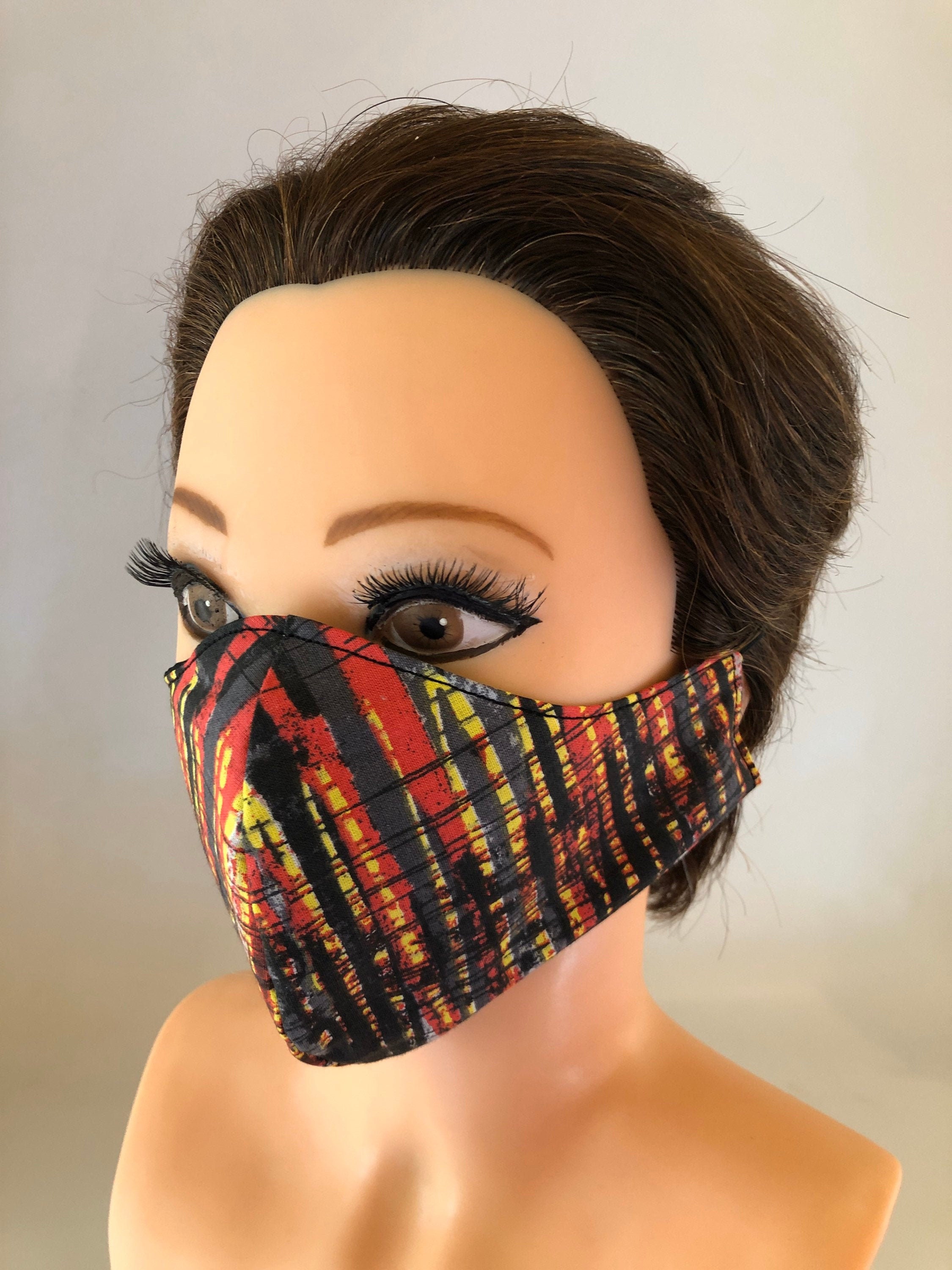 Washable, Reversible Cotton Face Mask Red yellow and black