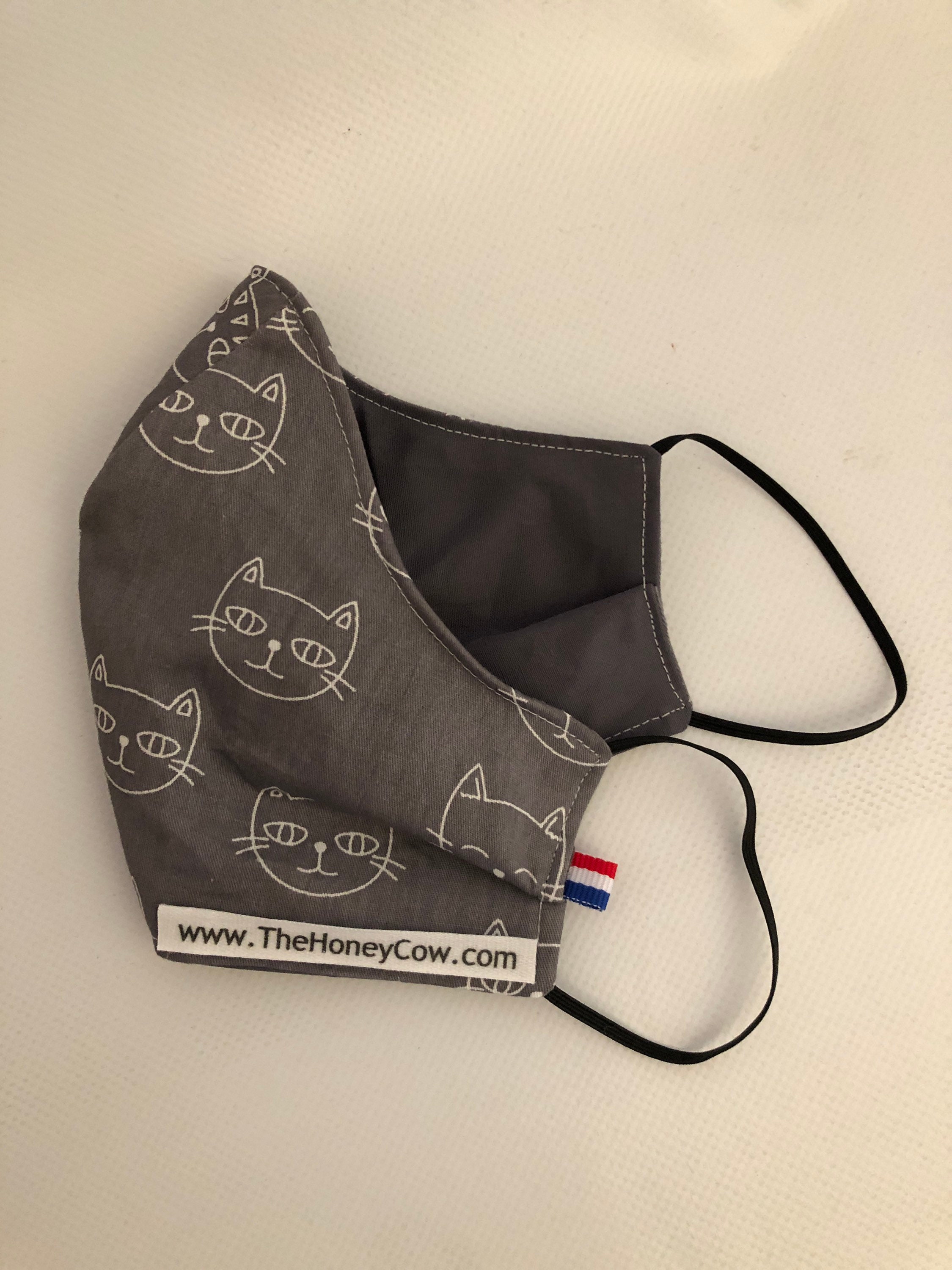 Washable 3 layers, Reversible Cotton Face Mask Cats and Grey