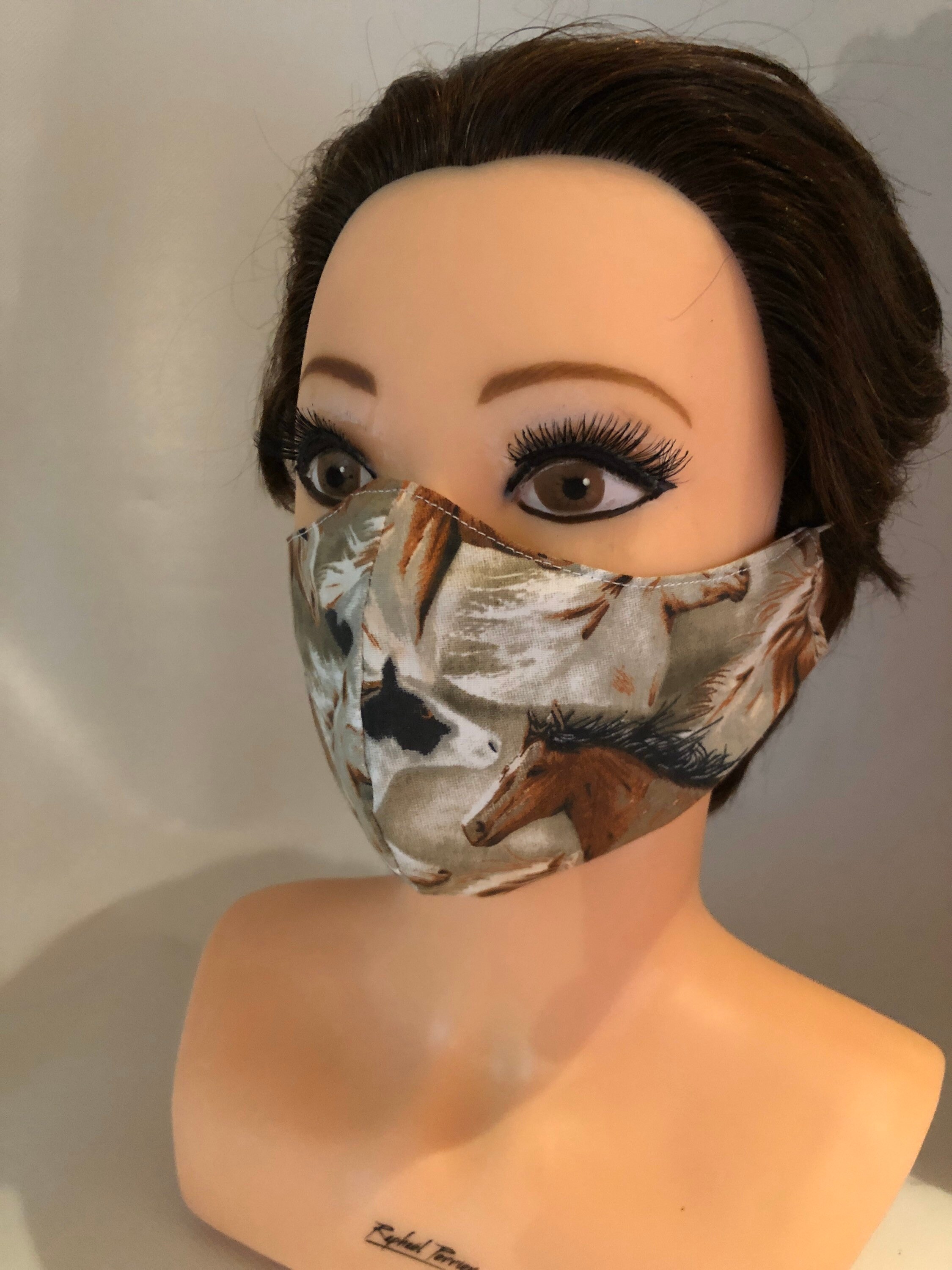 Washable, Reversible Cotton Face Mask Horses and stars