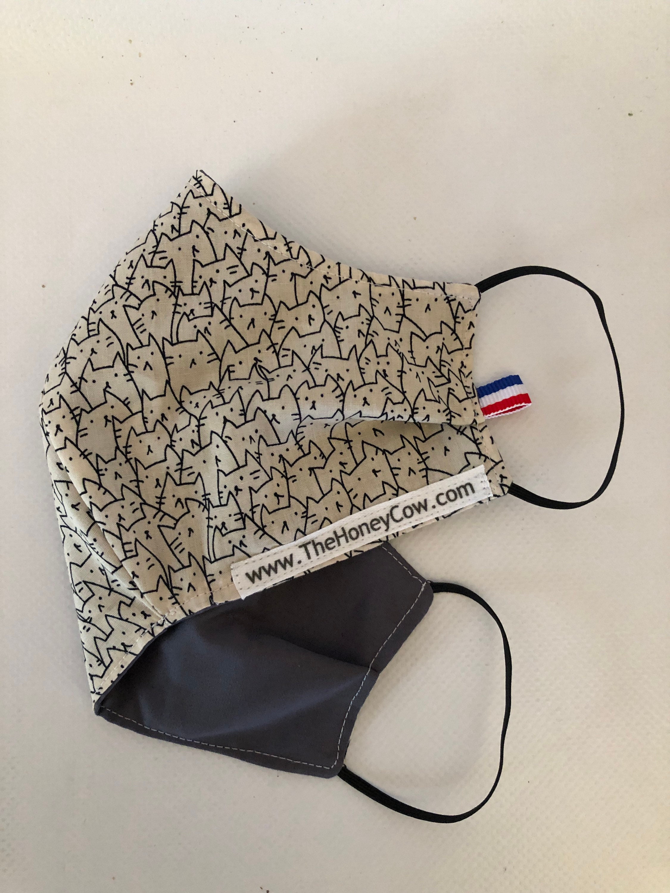 Washable 3 layers, Reversible Cotton Face Mask Cats and Grey