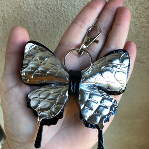 Silver Black Leather Butterfly Keychain, Butterfly Purse Charm ...