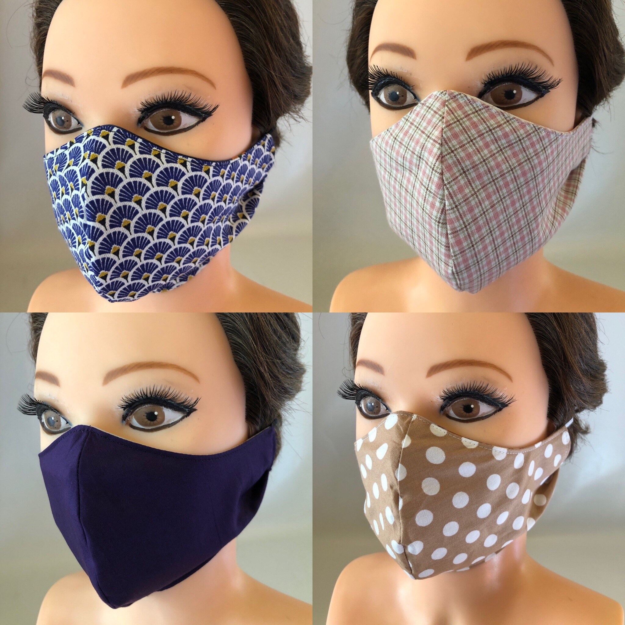 4 x Washable 3 layers, Reversible Cotton Face Mask Cats collection