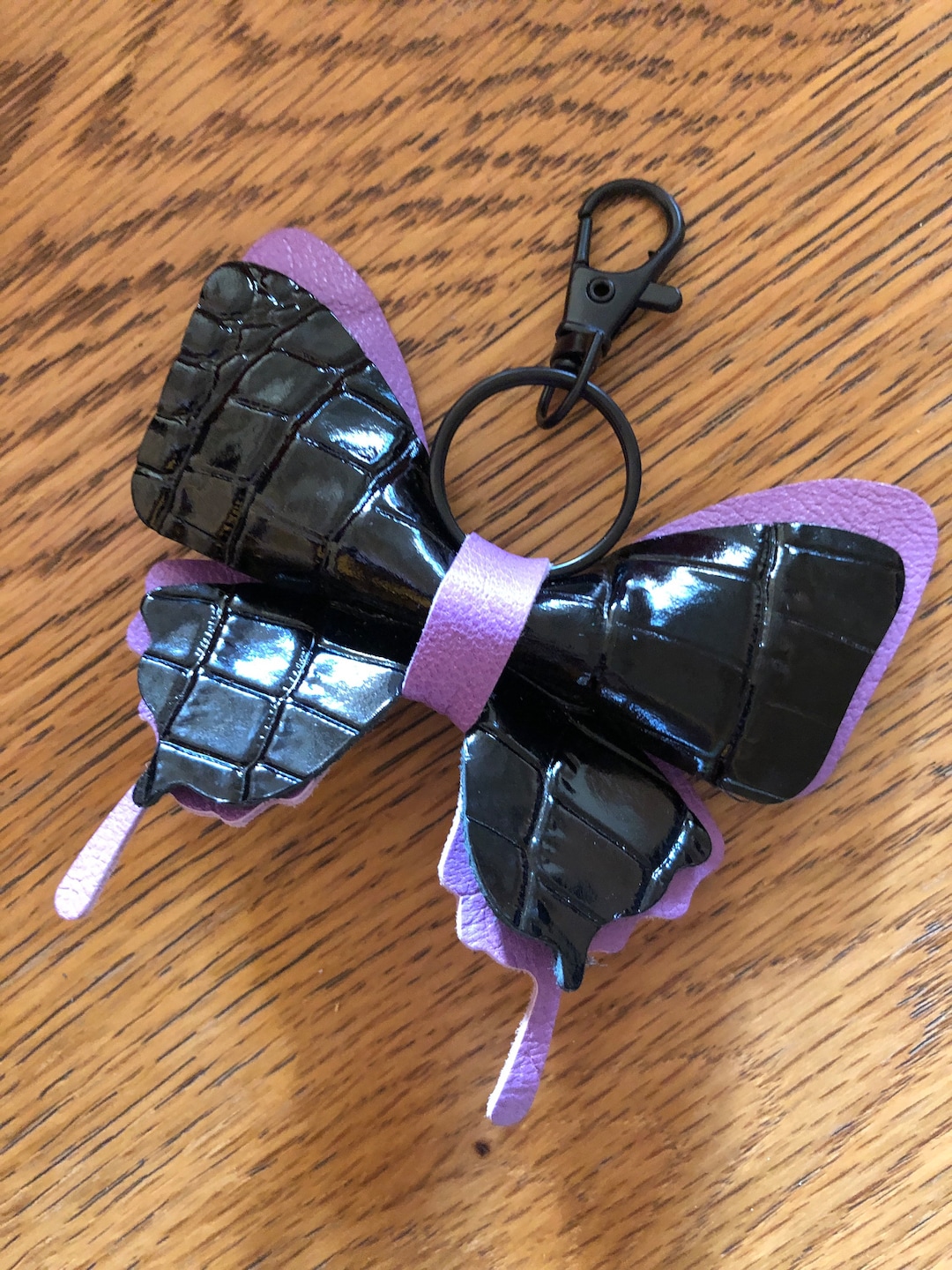 Black Lilac Leather Butterfly Keychain, Butterfly Purse Charm ...