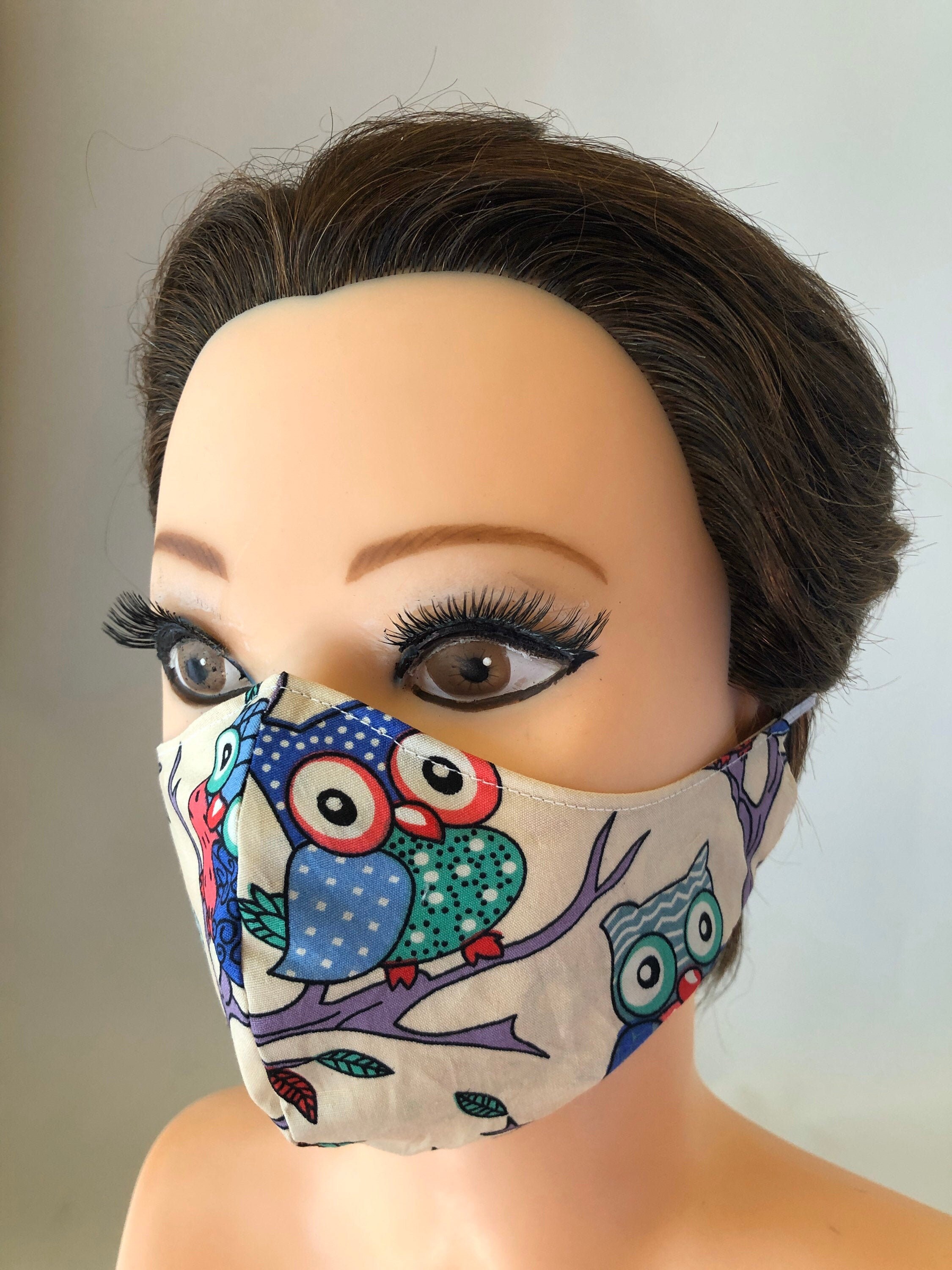 Washable, Reversible Cotton Face Mask Owls