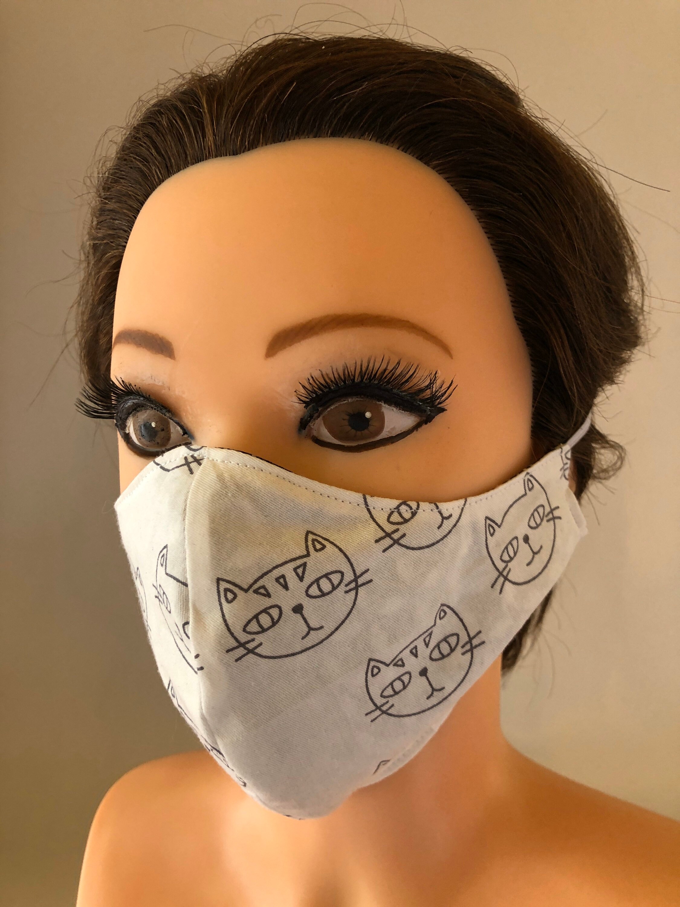 Washable, Reversible Cotton Face Mask Black/white geometric and cats