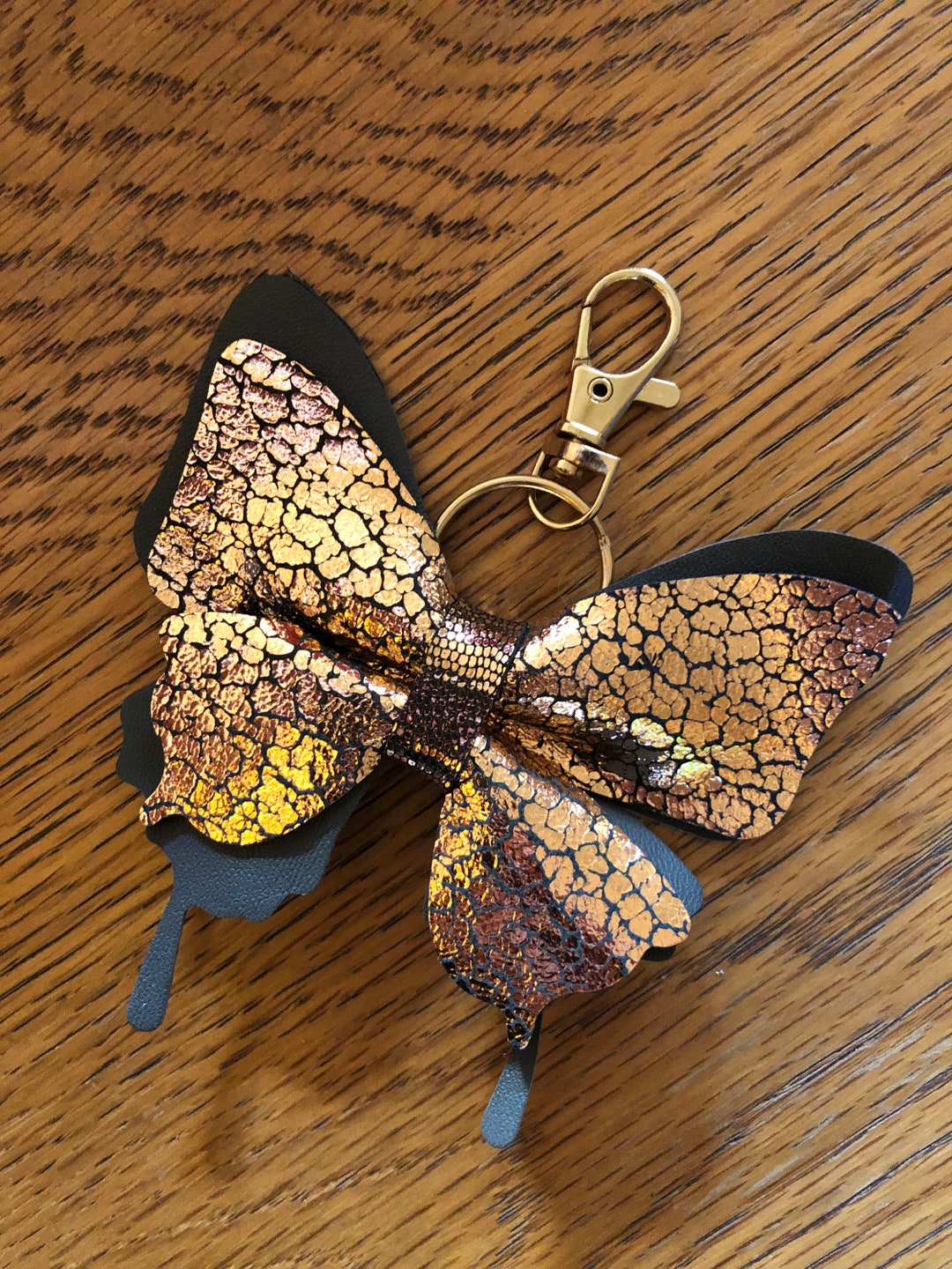 Gold Grey Leather Butterfly Keychain, Butterfly Purse Charm, Butterfly ...