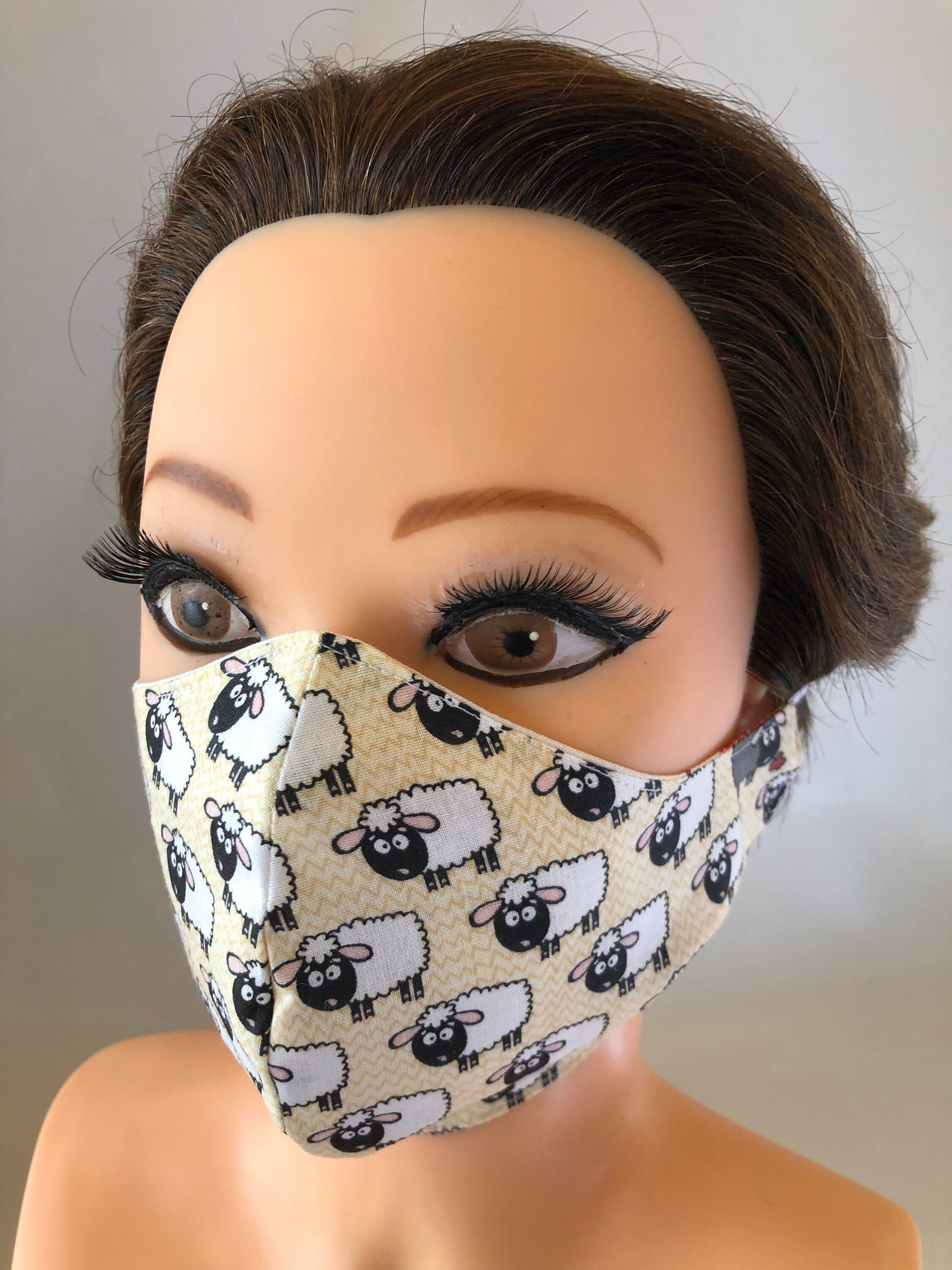 Washable 2 layers, Reversible Cotton Face Mask Louise model - sheep and ...
