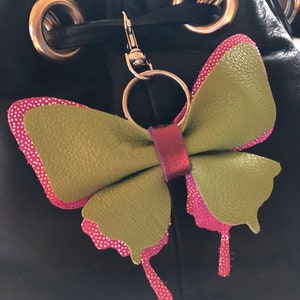 Pink Green Leather Butterfly Keychain, Butterfly Purse Charm, Butterfly ...