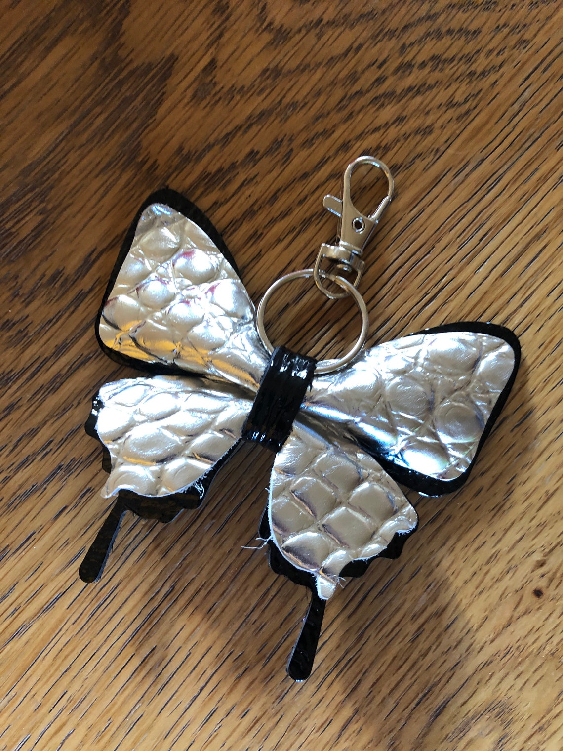 Silver Black Leather Butterfly Keychain, Butterfly Purse Charm ...