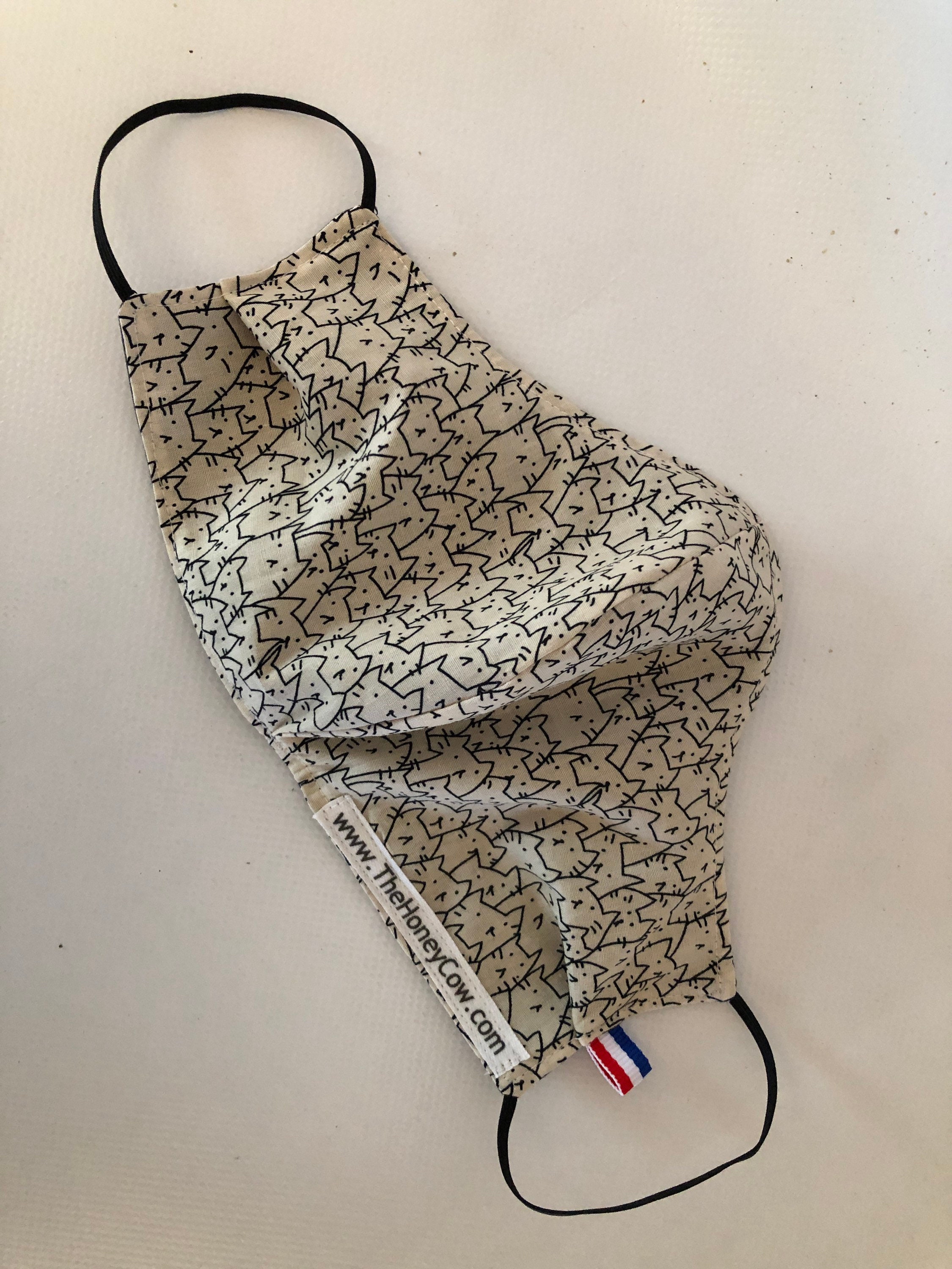 Washable 3 layers, Reversible Cotton Face Mask Cats and Grey