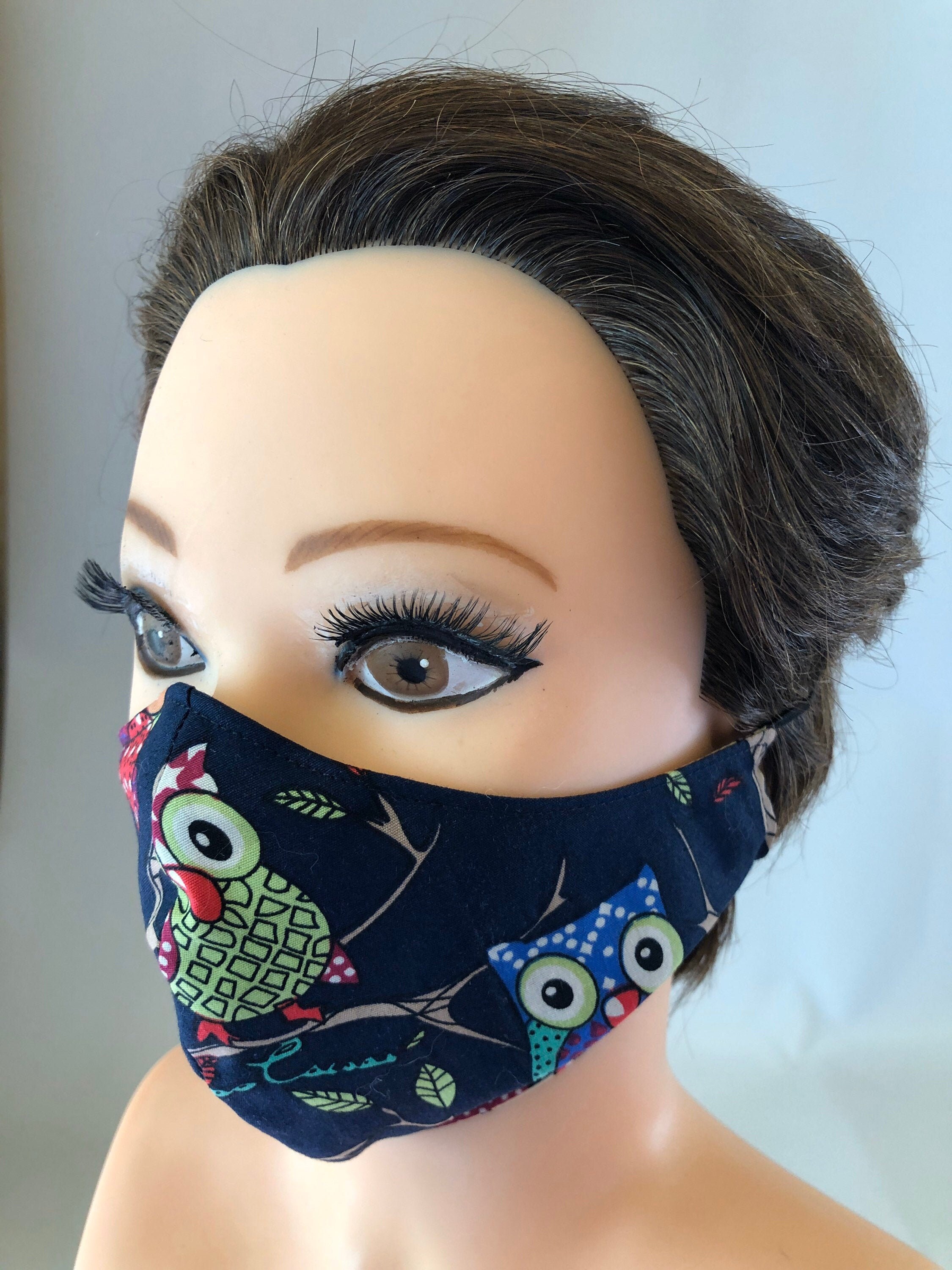 Washable, Reversible Cotton Face Mask owls