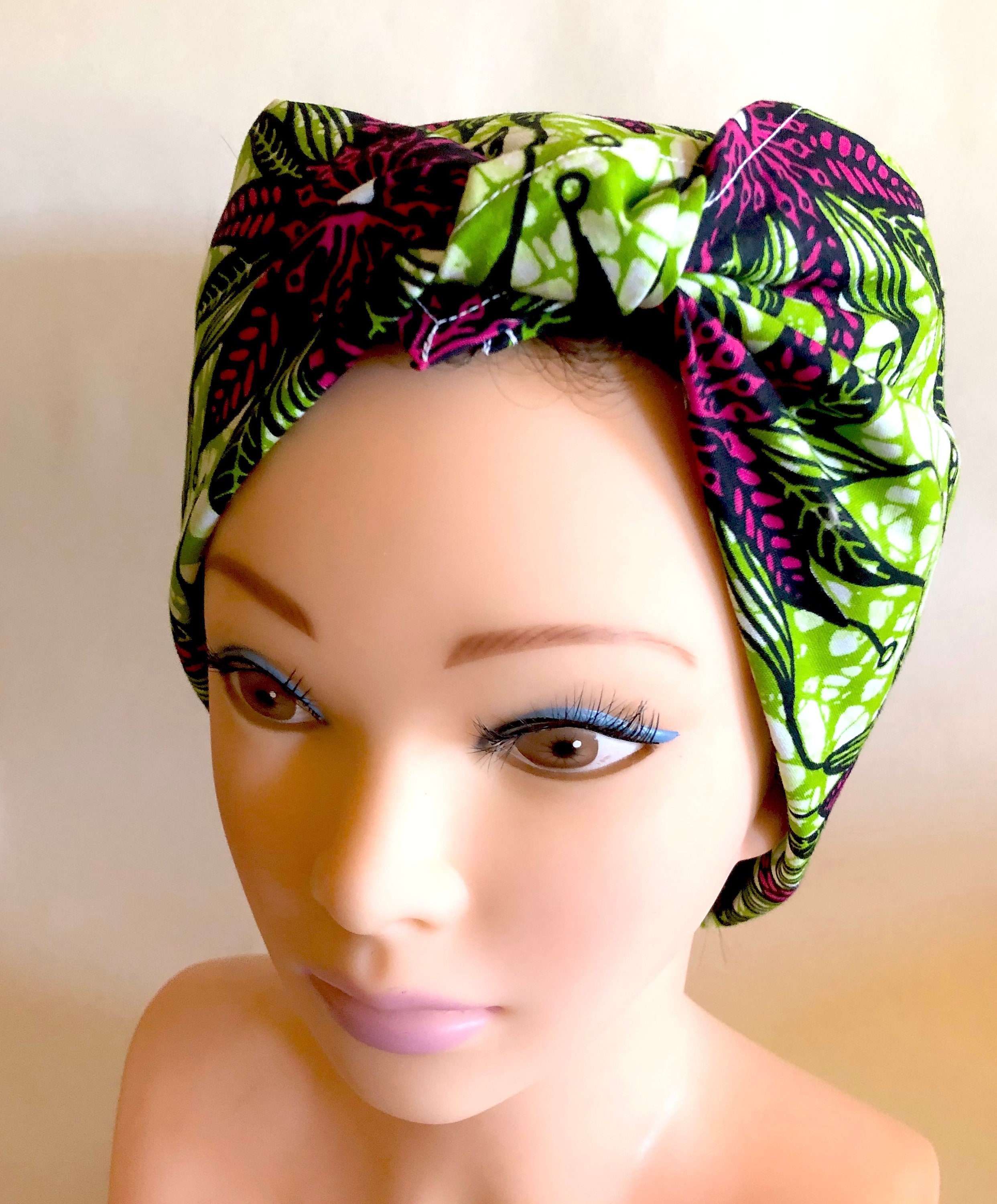 Green Wax style Cotton Bandana, Chemo Headwear Women, Head Scarf for ...