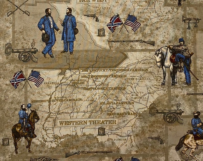 Memories of the Civil War Map Fabric by Jodi Barrows - Square in A ...