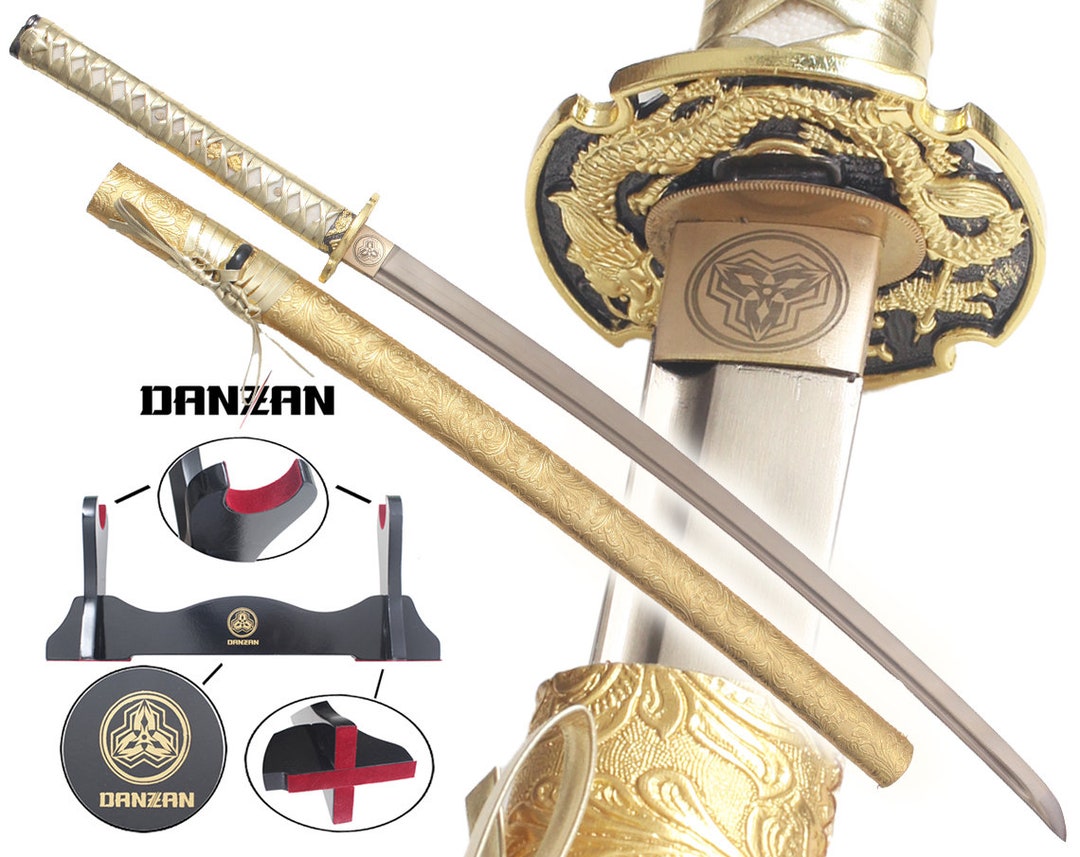 Danzan Katana Forged Gold Dragon Samurai Saber Sword Maru 1045 Blade ...