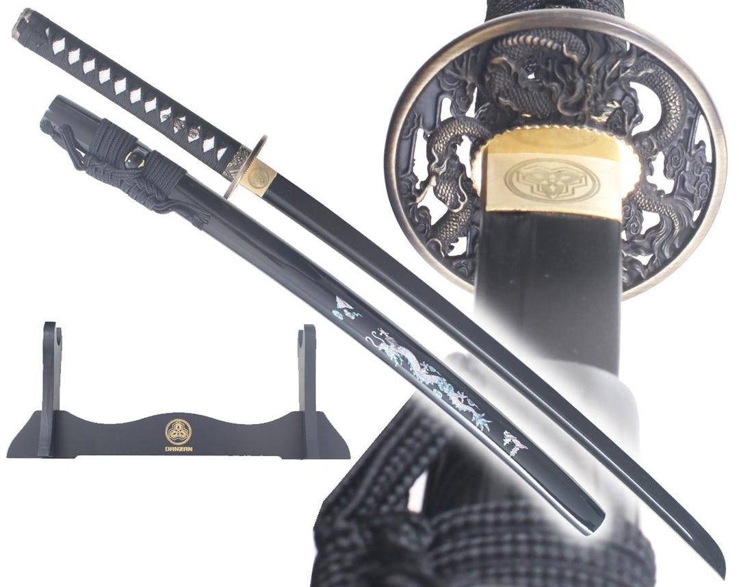 Danzan Wooden Katana Black Dragon Sword Katana Samurai Saber Black ...