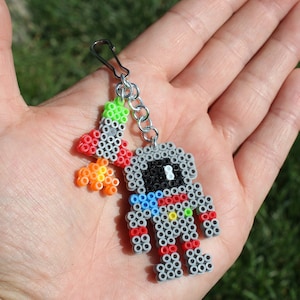 Spaceman Keychain, Double Sided, Perler Bead Keychain, Fuse Bead Charm ...