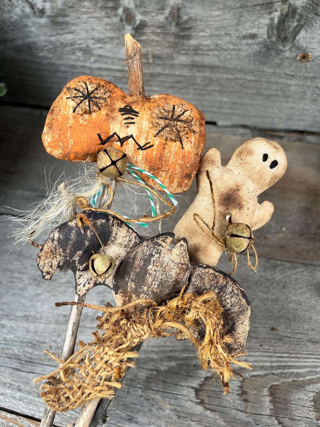 Primitive Halloween Pokes: Ghost, Pumpkin, Bat Trio - Country Decor - Etsy