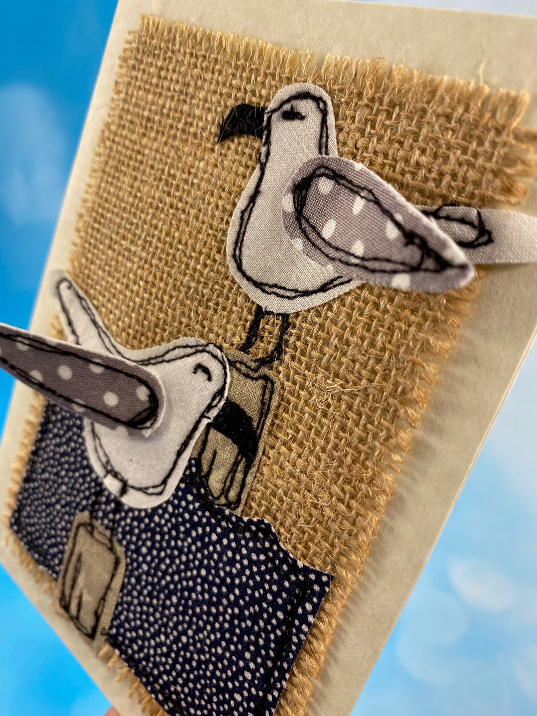 Seagull Fabric Card: Free Motion Embroidered Bird Card - Etsy