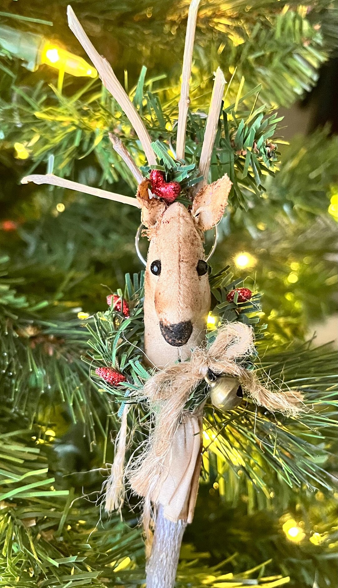 Primitive Reindeer Ornament: Handmade Rustic Holiday Decoration - Etsy