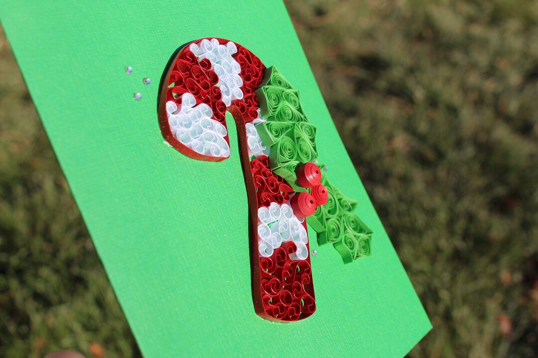 Quilled Candy Cane Christmas Card: Glittery Holiday Keepsake - Etsy