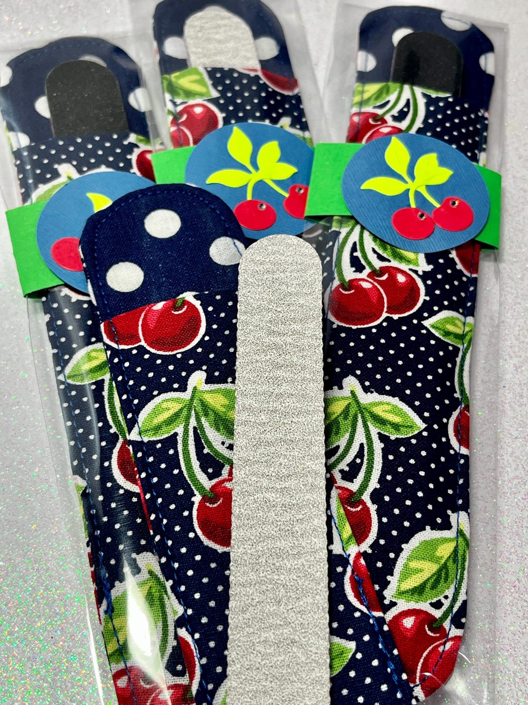 Fabric Nail File Holder With File: Cherry Print Sleeve - Etsy