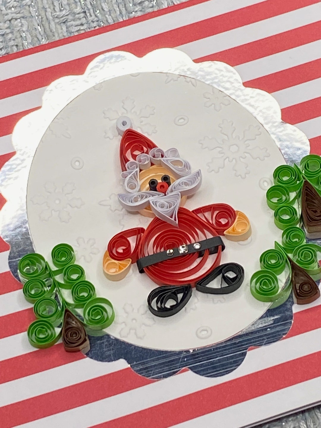 Quilled Santa Card, Christmas Card, Santa Card, Holiday Card, Keepsake ...