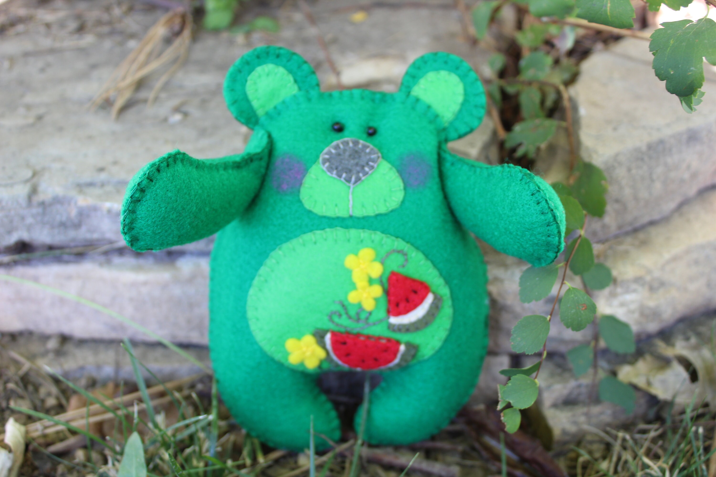 Felt Stuffed Watermelon Bear Felt Doll Ready to Ship - Etsy