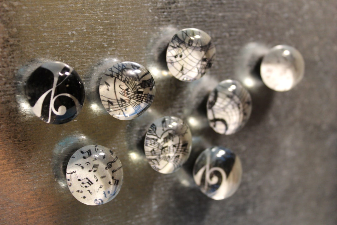 Musical Note Magnets: Handmade Glass Marble Fridge Magnets, Set of 8 - Etsy