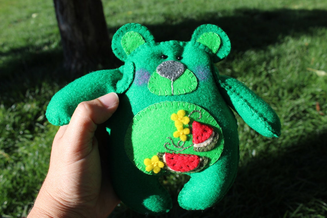 Felt Stuffed Watermelon Bear Felt Doll Ready to Ship - Etsy