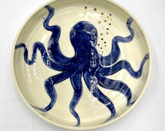Navy Blue Octopus Decor, Round Ceramic Platter and Dinner Plate by ...