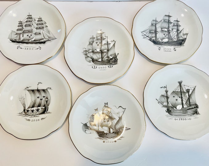 Complete Set of 6 Swedish-american Line Rorstrand Sverige Tall Ship ...