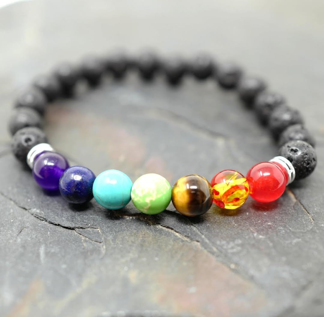 7 Chakra Stone Bracelet: Lava Rock Aromatherapy Diffuser, Natural ...