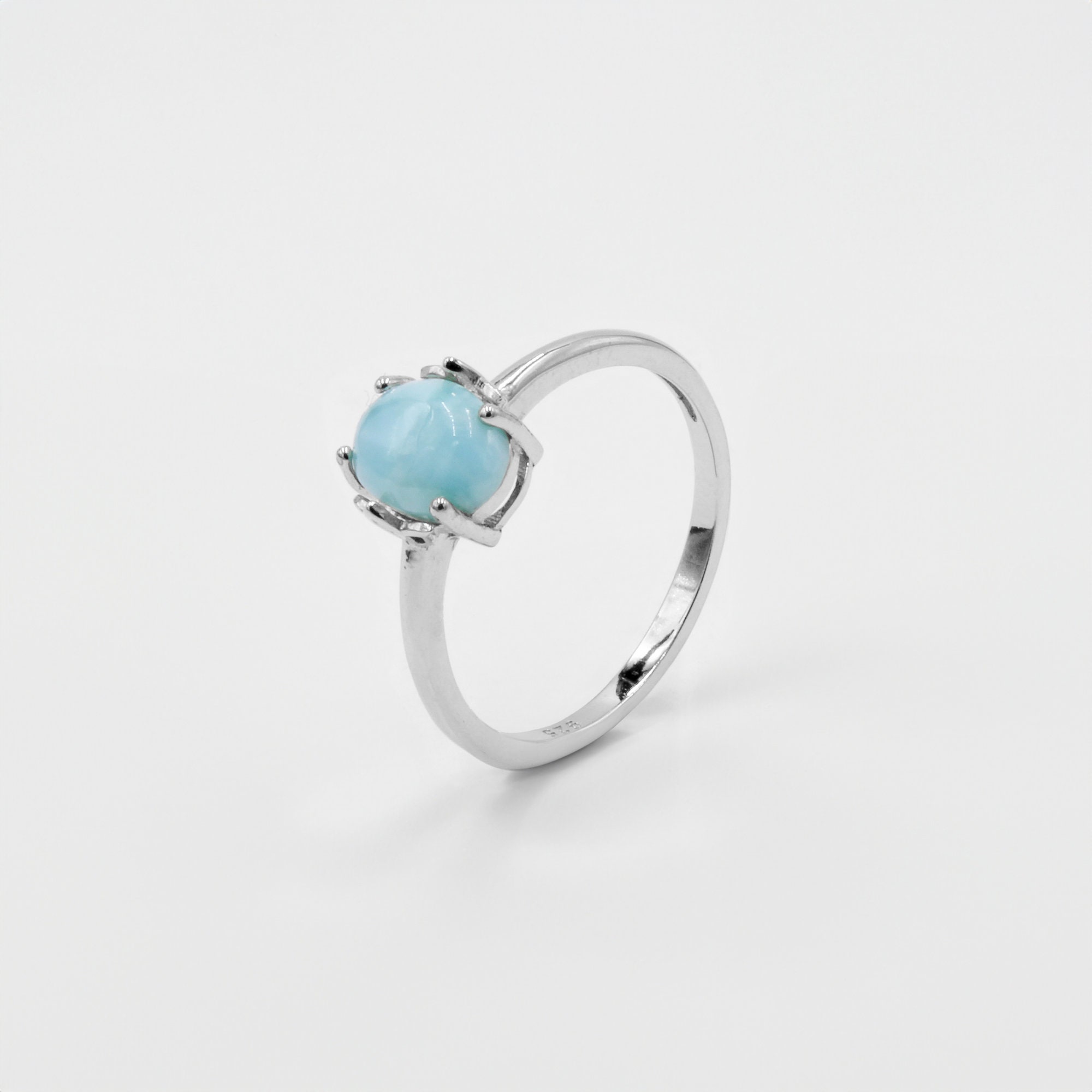 Simple Design Ring for Ladies, Natural Larimar Stone Halo CZ Cute ...