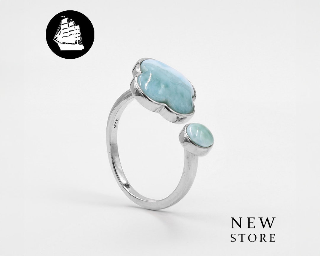 Simple Design Ring for Ladies, Natural Larimar Stone Clove Cute Silver ...