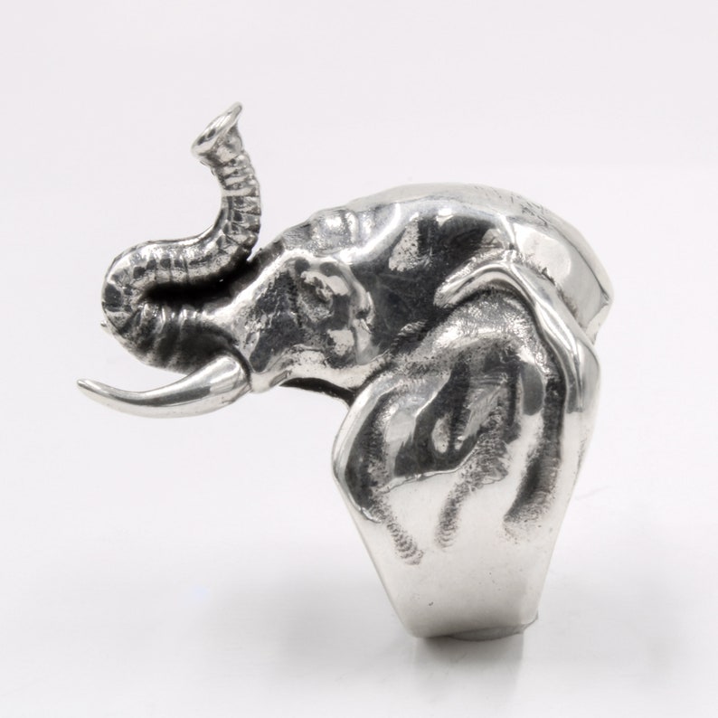 Simple Design Ring for Ladies, Signet Elephant Head Animal, Cute Silver ...
