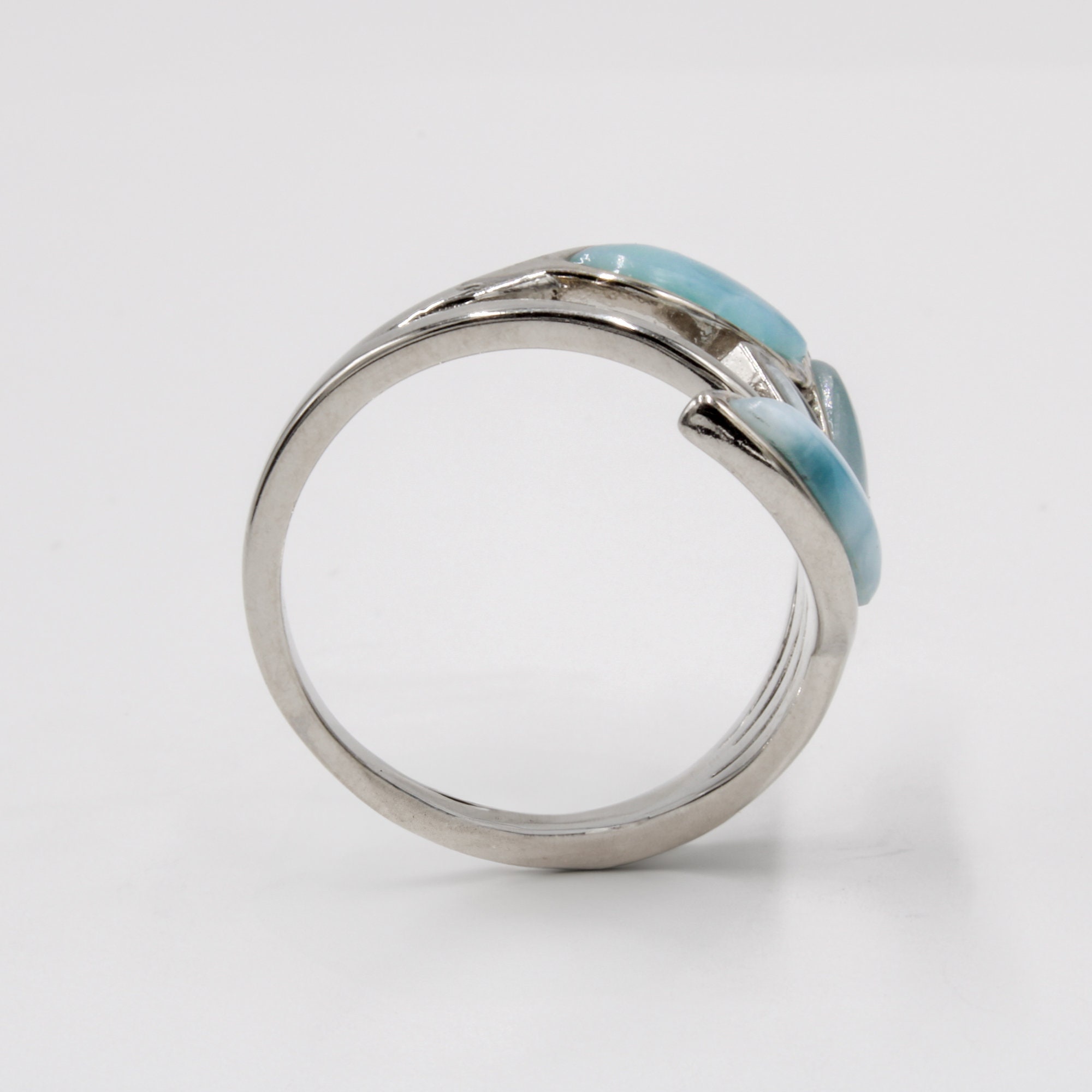 Simple Design Ring for Ladies, Natural Larimar Stone Leaves Cute Silver ...