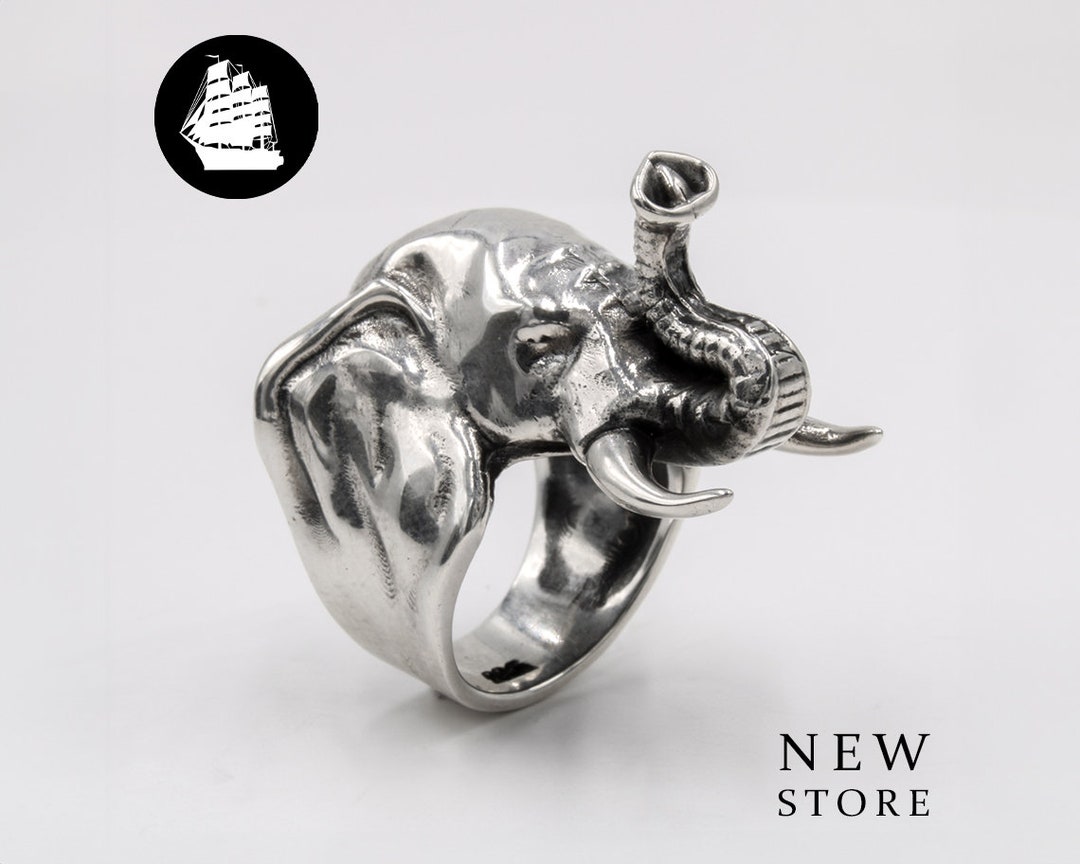 Simple Design Ring for Ladies, Signet Elephant Head Animal, Cute Silver ...