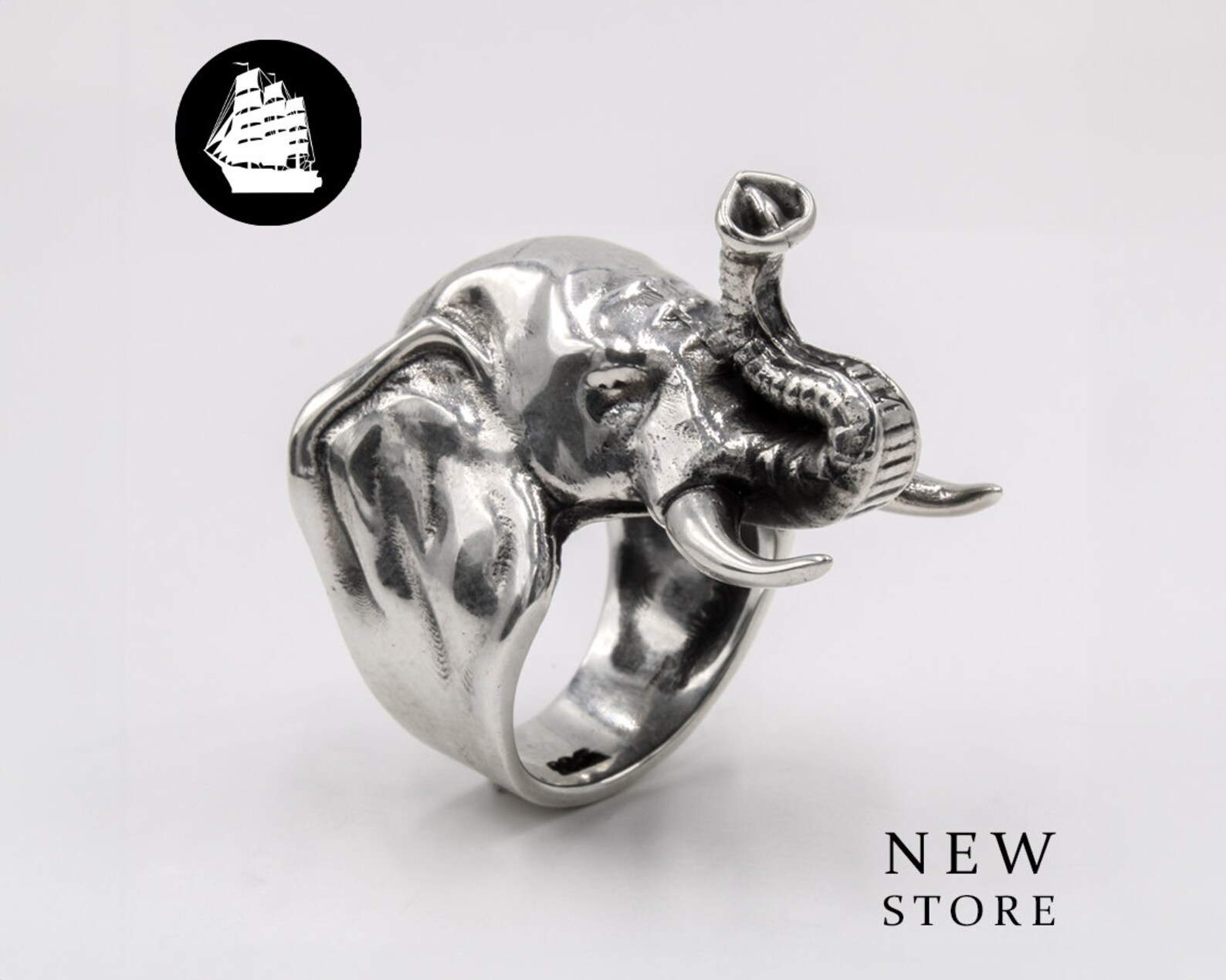 Simple Design Ring for Ladies, Signet Elephant Head Animal, Cute Silver ...