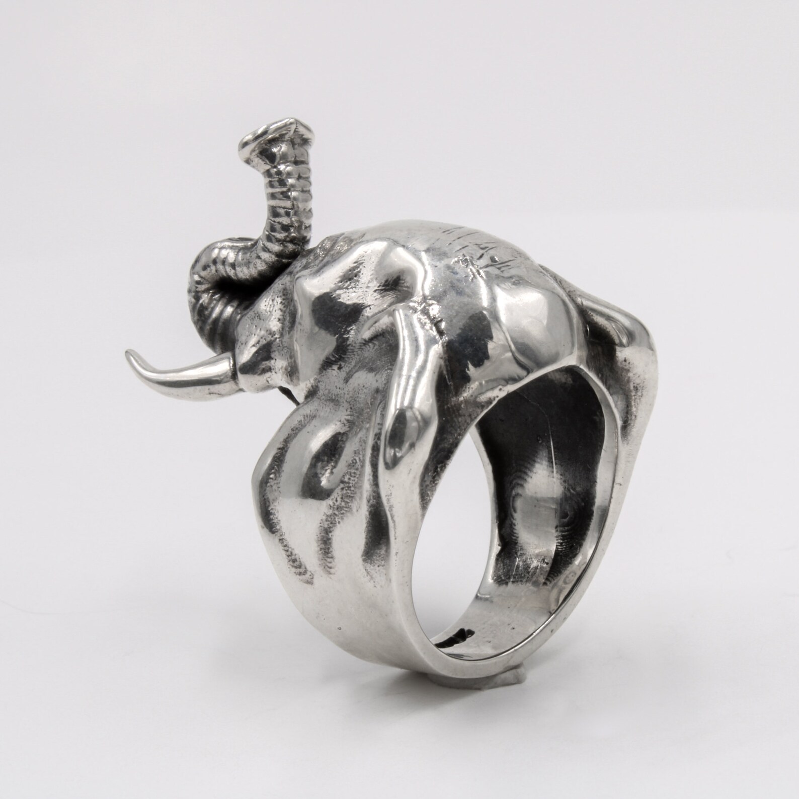 Simple Design Ring for Ladies, Signet Elephant Head Animal, Cute Silver ...