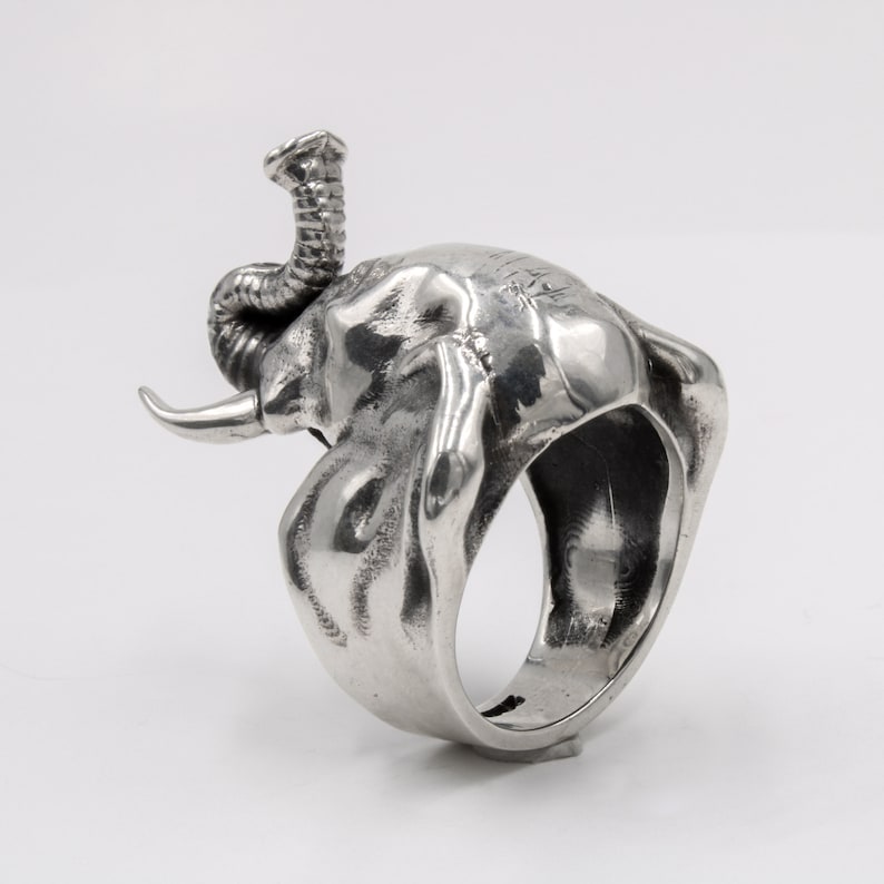Simple Design Ring for Ladies, Signet Elephant Head Animal, Cute Silver ...