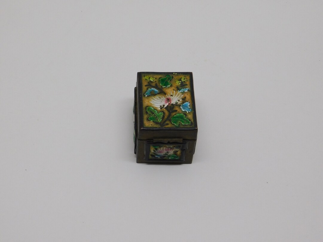 Old Chinese Stamp Box Enameled Flowers Brass Stamped China - Etsy