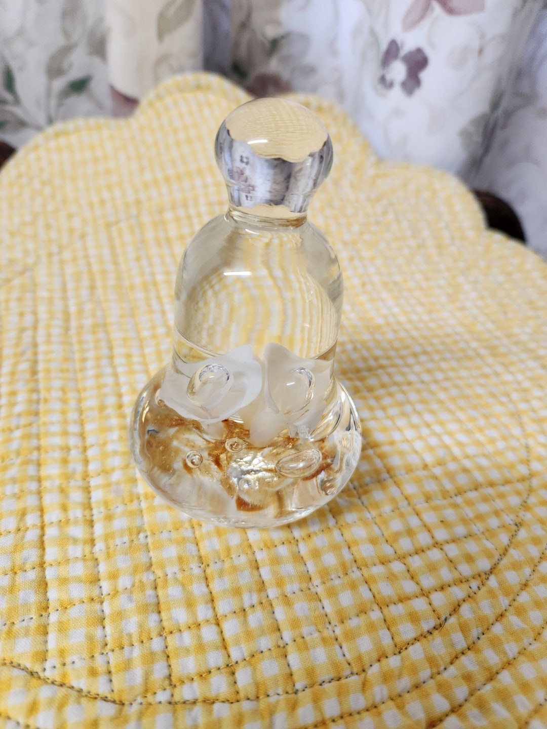 Glass Bell Paper Weight Joe St Clair White Flowers Applied Bubbles - Etsy