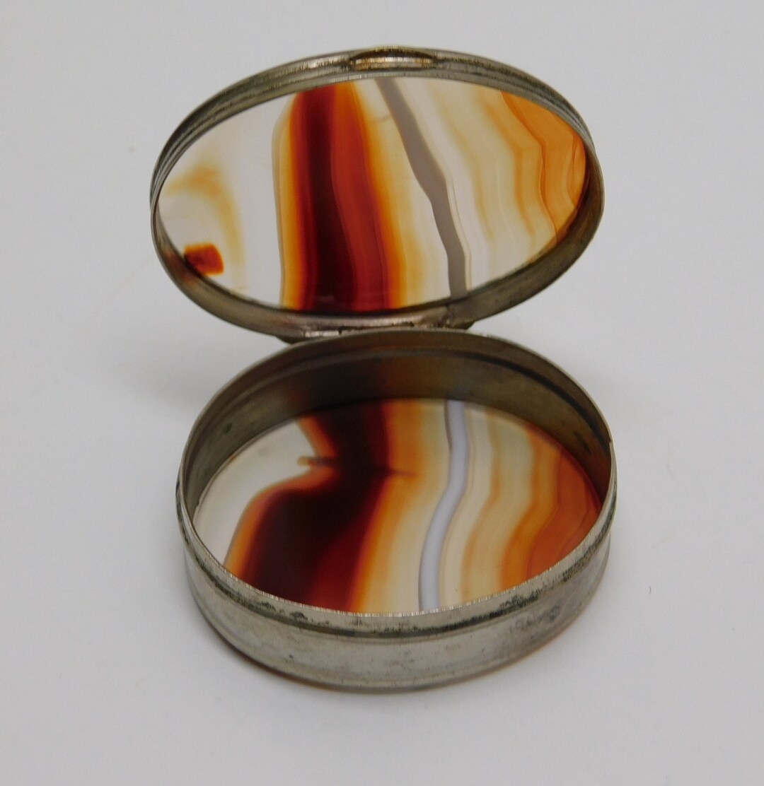 Trinket Box Banded Agate Top and Bottom See Through Silver Tone - Etsy
